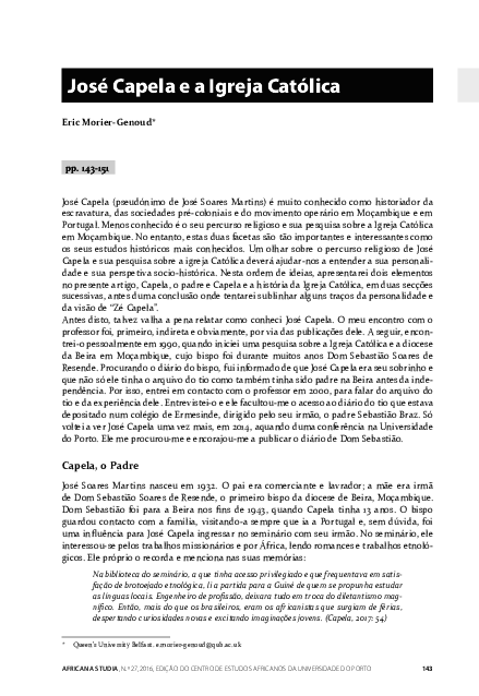 (PDF) "José Capela e a Igreja Católica", Africana Studia (Oporto), N.º ...