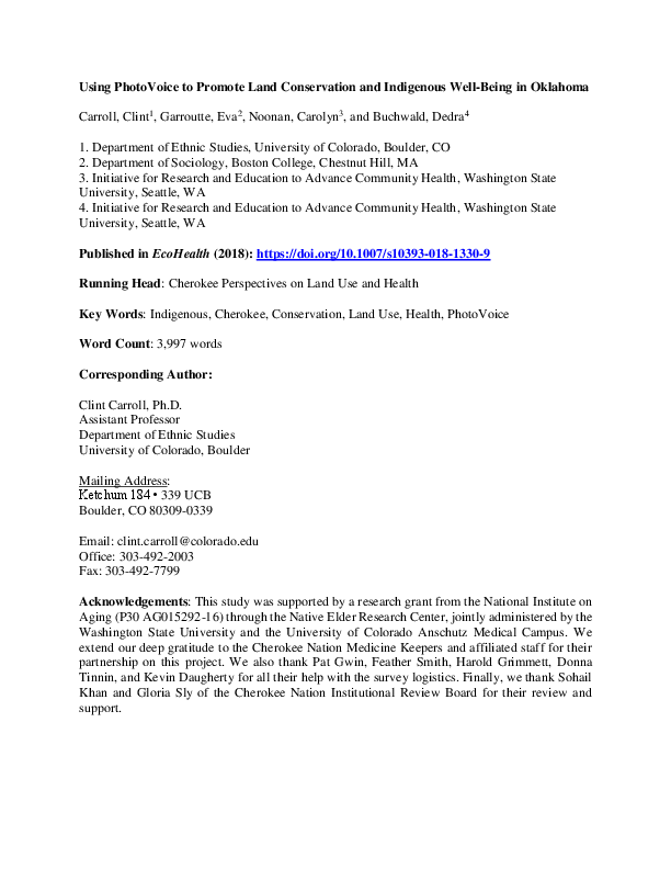 (DOC) Using PhotoVoice to Promote Land Conservation and Indigenous Well ...