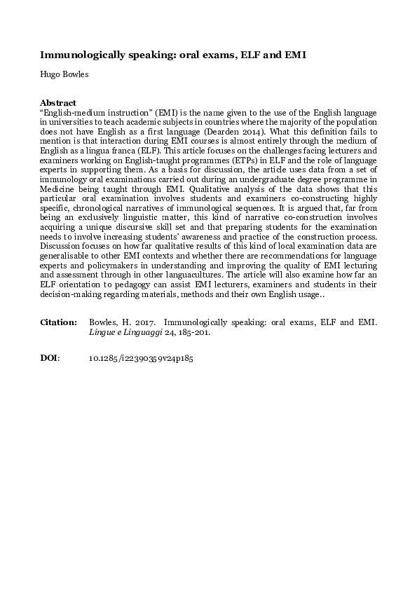 (PDF) Immunologically speaking: oral exams, ELF and EMI