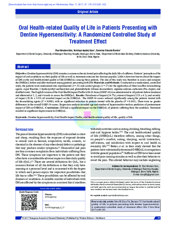 (PDF) Oral Health‐related Quality of Life in Patients Presenting with ...