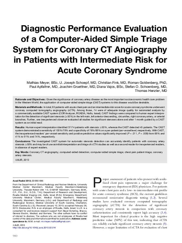 (PDF) Diagnostic Performance Evaluation of a Computer-Aided Simple ...