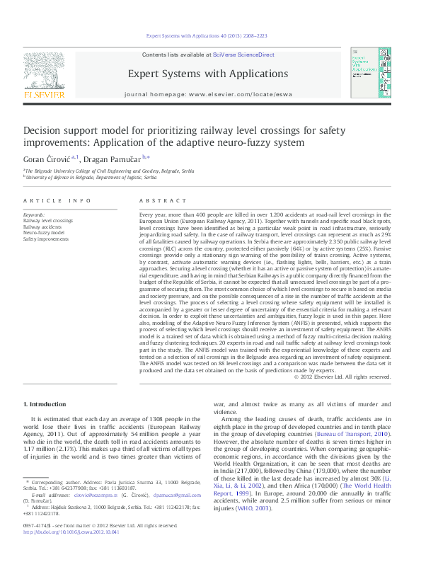 (PDF) Decision support model for prioritizing railway level crossings for safety improvements ...