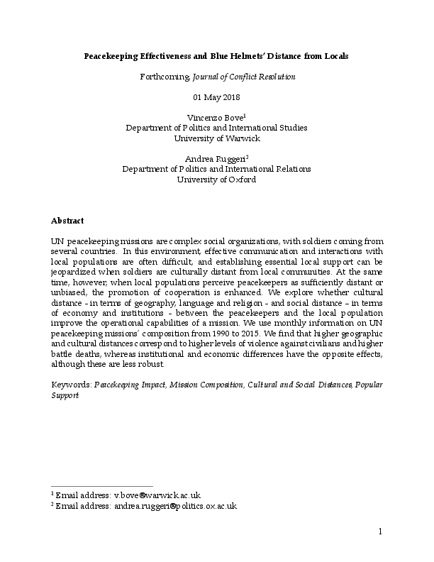 (PDF) Peacekeeping Effectiveness and Blue Helmets’ Distance from Locals ...