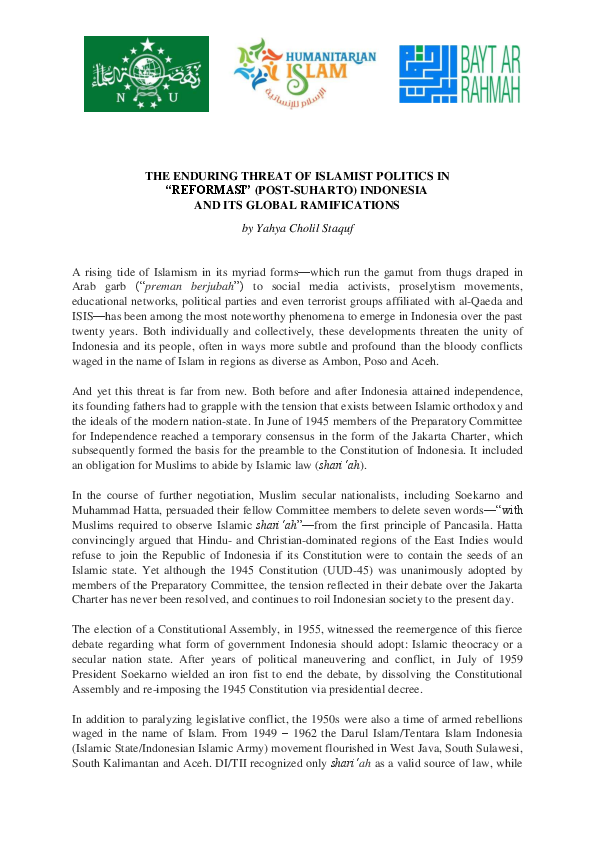 (PDF) THE ENDURING THREAT OF ISLAMIST POLITICS IN " REFORMASI " (POST ...