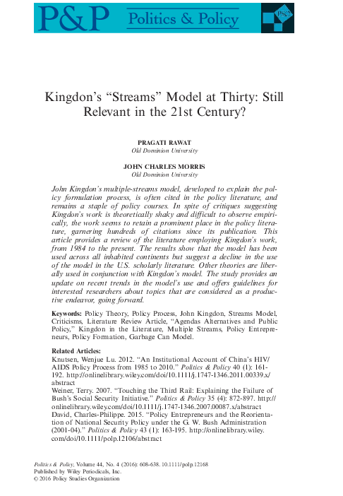(PDF) Kingdons " Streams " Model at Thirty: Still Relevant in the 21st ...