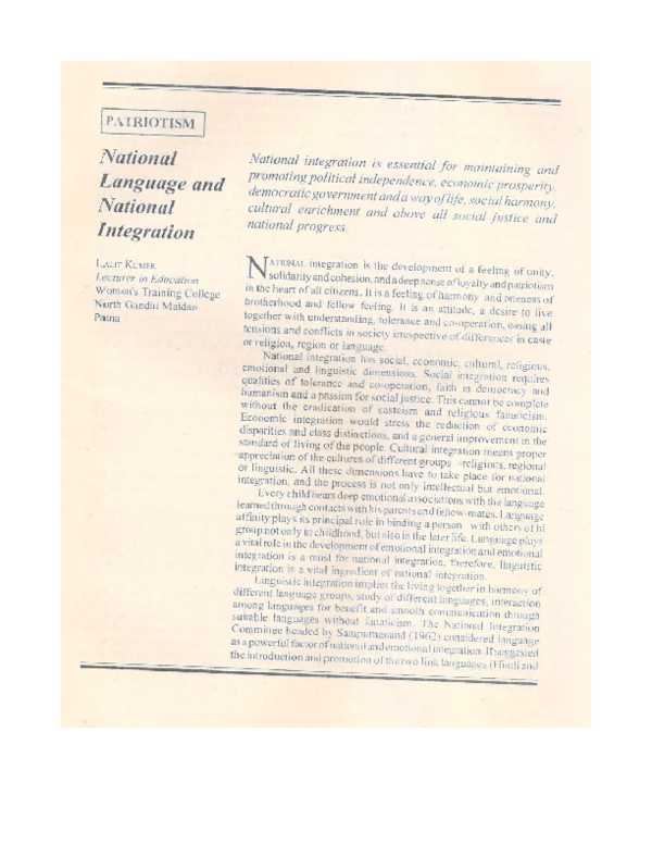 (PDF) National Language and National Integration