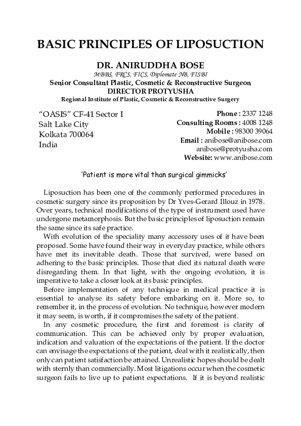 (DOC) BASIC PRINCIPLES OF LIPOSUCTION