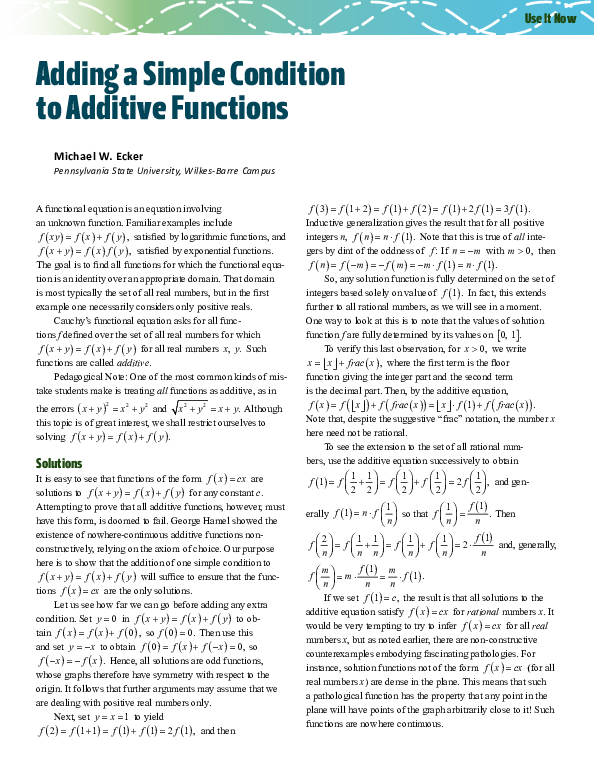 (PDF) Adding a Simple Condition to Additive Functions