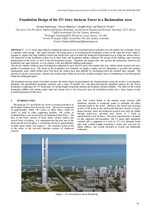 (PDF) Foundation Design of the 151 Story Incheon Tower in a Reclamation ...