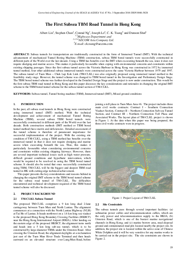 (PDF) The First Subsea TBM Road Tunnel in Hong Kong