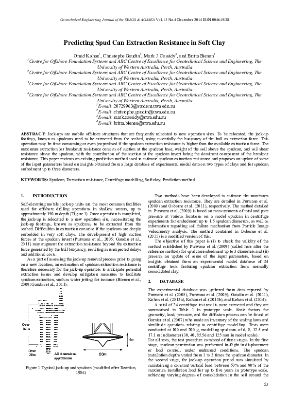 (PDF) Predicting Spud Can Extraction Resistance in Soft Clay