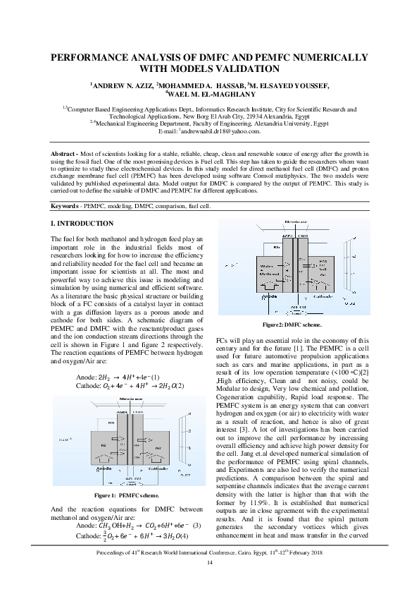Pdf Performance Analysis Of Dmfc And Pemfc Numerically With Models