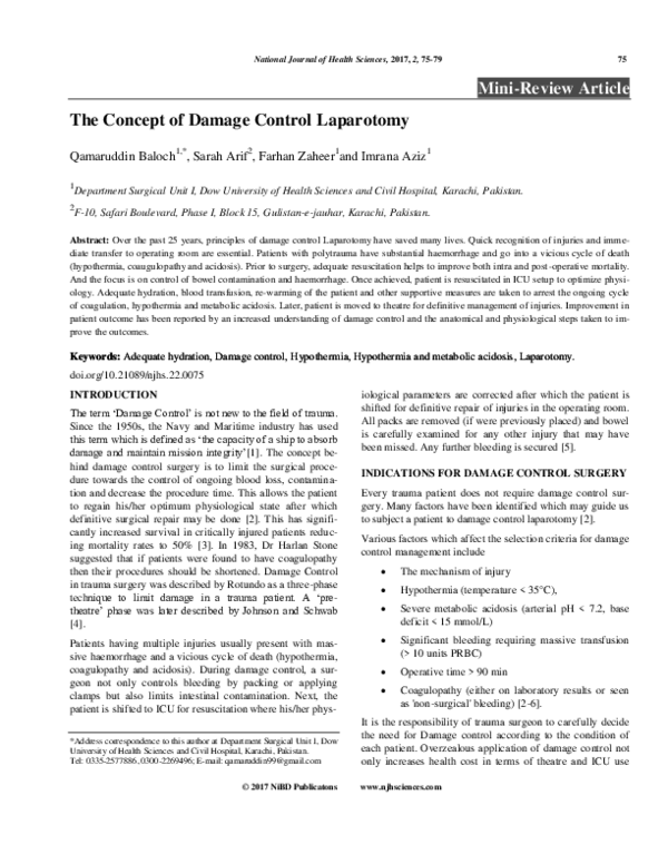 (PDF) The Concept of Damage Control Laparotomy | National Journal of ...