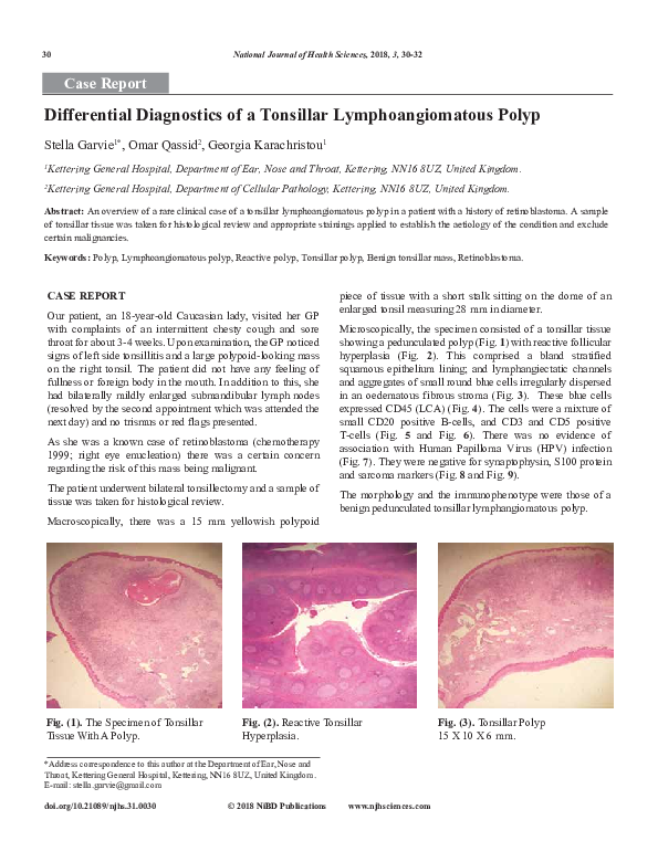 (PDF) Differential Diagnostics of a Tonsillar Lymphoangiomatous Polyp
