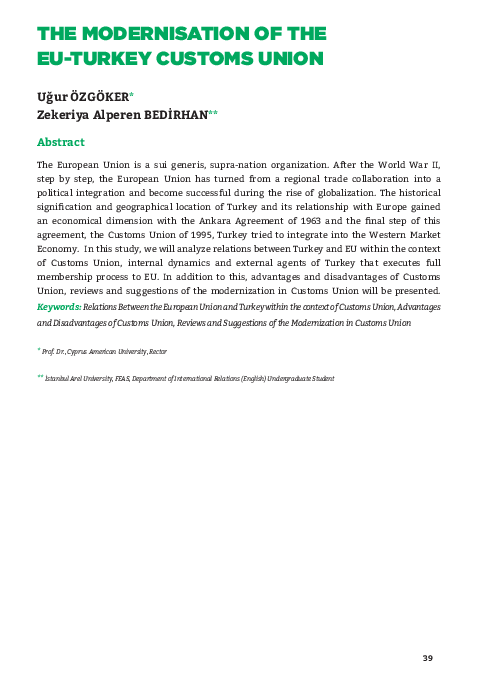 (PDF) THE MODERNISATION OF THE EU-TURKEY CUSTOMS UNION