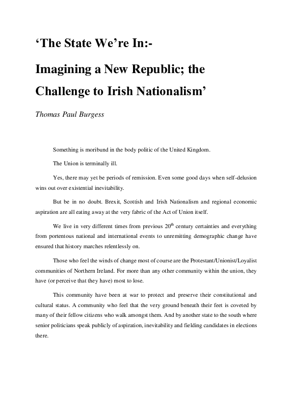 (PDF) 'The State We're In:- Imagining a New Republic; the Challenge to ...