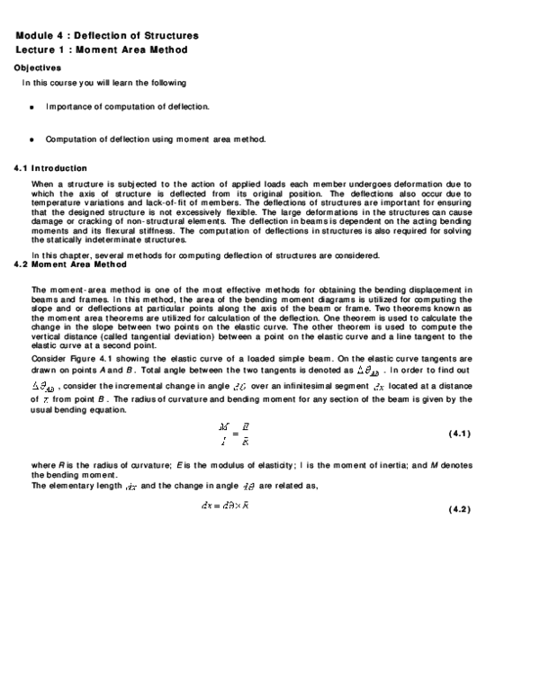 (PDF) Module 4 : Deflection of Structures Lecture 1 : Moment Area Method