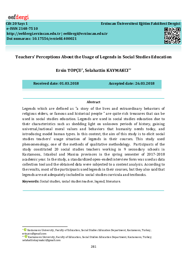 (PDF) Teachers' Perceptions About the Usage of Legends in Social ...
