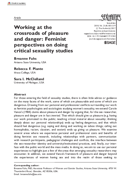 (PDF) Working at the crossroads of pleasure and danger: Feminist ...