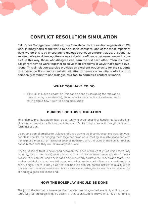 (PDF) CONFLICT RESOLUTION SIMULATION HOW THE ROLEPLAY SHOULD BE DONE