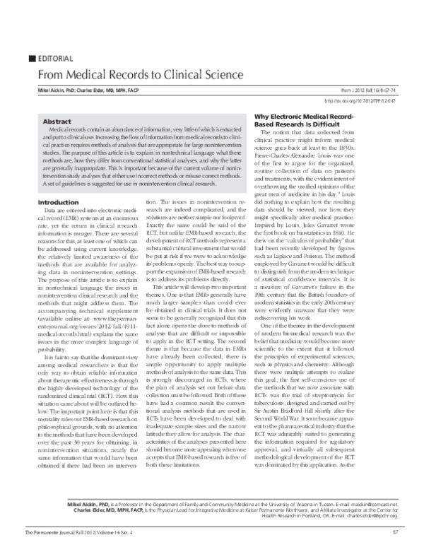 (PDF) From Medical Records to Clinical Science
