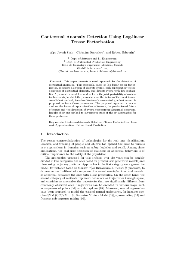 (PDF) Contextual Anomaly Detection Using Log-linear Tensor Factorization | Alpa Shah - Academia.edu