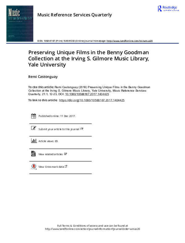 (PDF) Preserving Unique Films in the Benny Goodman Collection at the ...