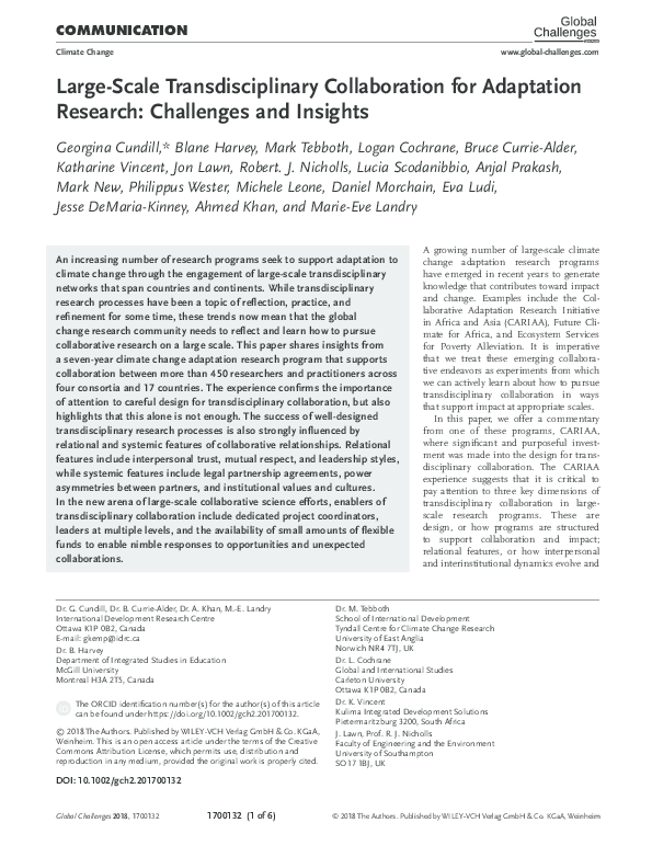 (PDF) Large-Scale Transdisciplinary Collaboration for Adaptation ...
