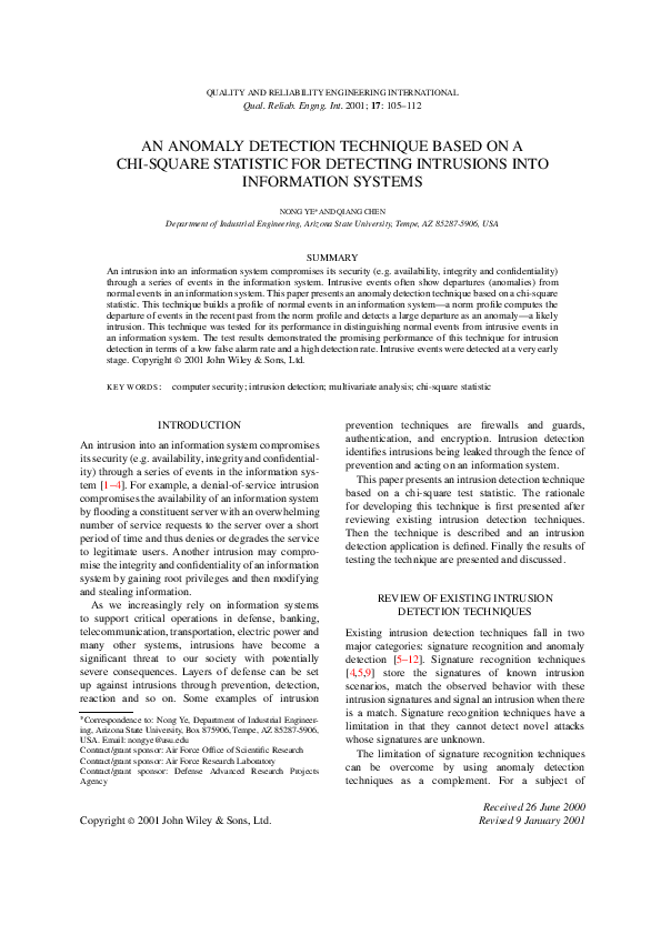 (PDF) AN ANOMALY DETECTION TECHNIQUE BASED ON A CHI-SQUARE STATISTIC FOR DETECTING INTRUSIONS ...