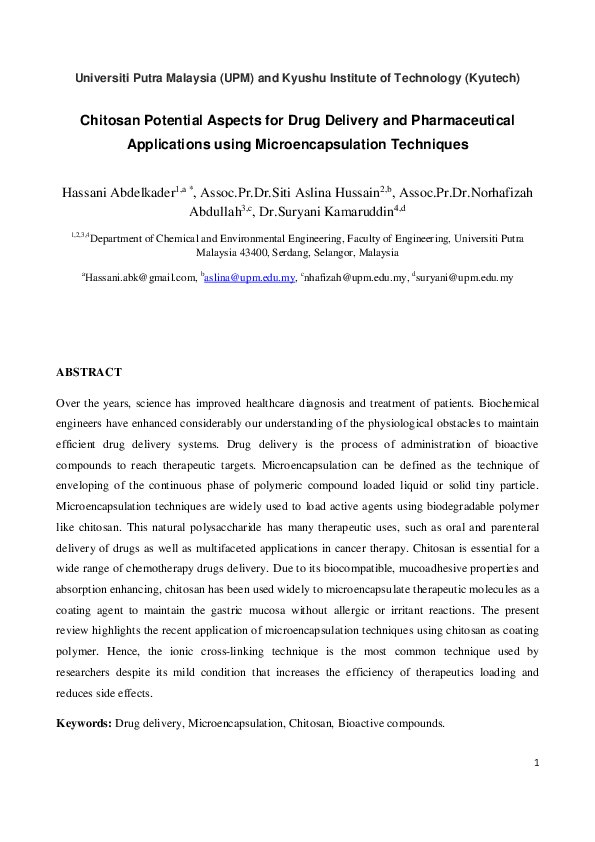 (PDF) Chitosan Potential Aspects for Drug Delivery and Pharmaceutical Applications using ...