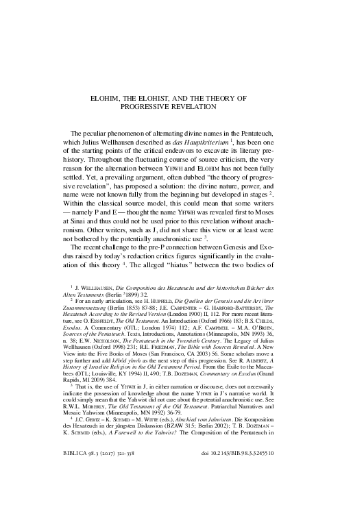 (PDF) Elohim, the Elohist, and the Theory of Progressive Revelation ...