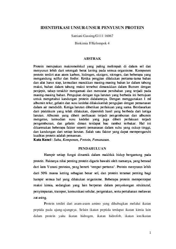 (PDF) IDENTIFIKASI UNSUR-UNSUR PENYUSUN PROTEIN