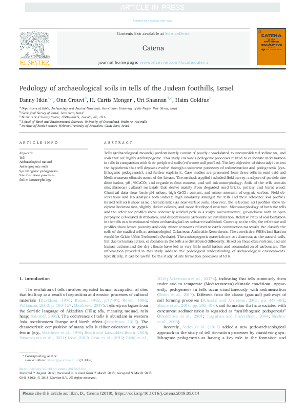 (PDF) Pedology of archaeological soils in tells of the Judean foothills ...