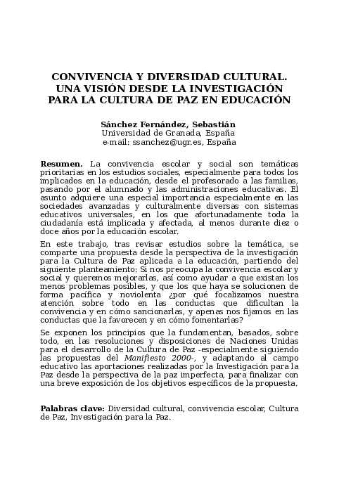 (DOC) CONVIVENCIA Y DIVERSIDAD CULTURAL. UNA VISIÓN DESDE LA ...