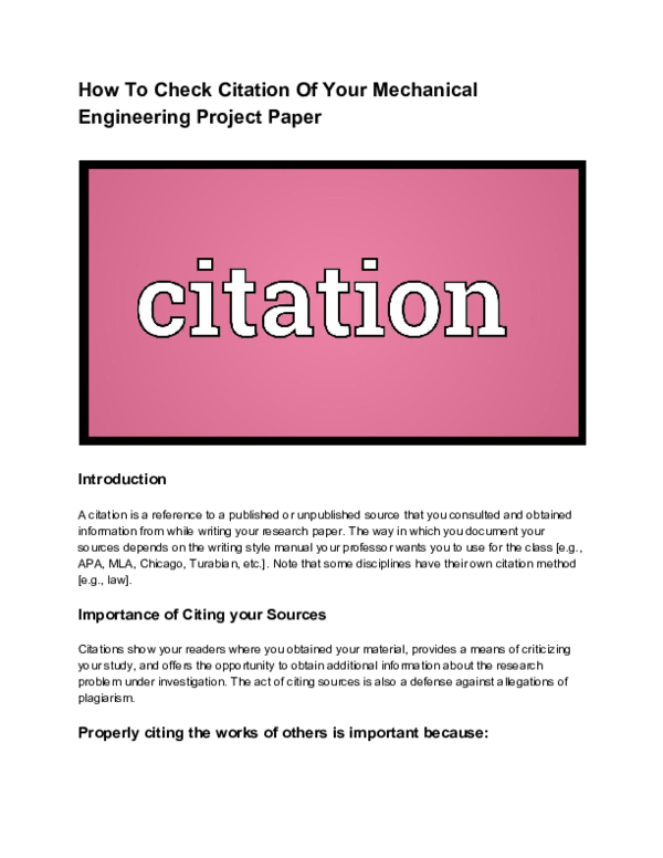 (PDF) How To Check Citation Of Your Mechanical Engineering Project Paper
