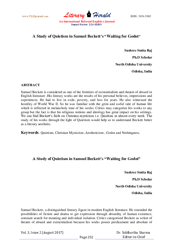 (PDF) A Study of Quietism in Samuel Beckett's " Waiting for Godot ...