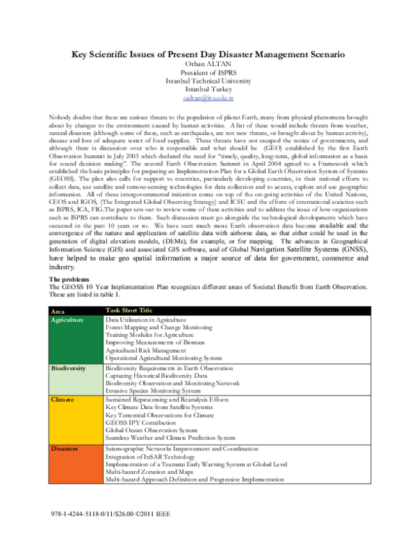 (PDF) Key scientific issues of present day disaster management scenario