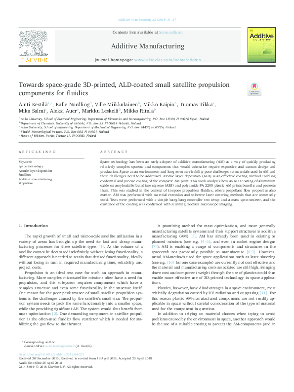 (PDF) Towards space-grade 3D-printed, ALD-coated small satellite ...