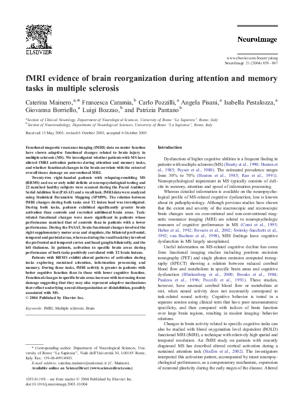 (PDF) fMRI evidence of brain reorganization during attention and memory ...