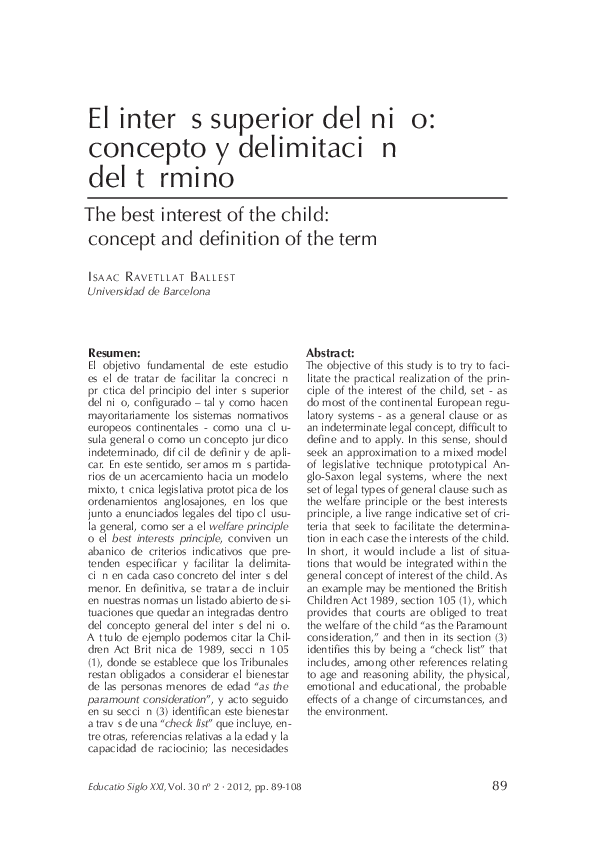 (PDF) El interés superior del niño: concepto y delimitación del término ...