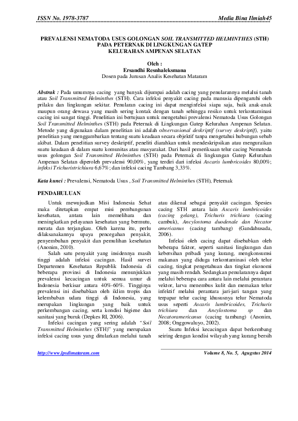 (PDF) PREVALENSI NEMATODA USUS GOLONGAN SOIL TRANSMITTED HELMINTHES (STH) PADA PETERNAK DI ...