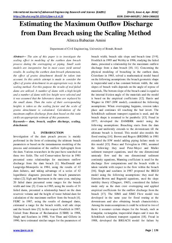 (PDF) Estimating the Maximum Outflow Discharge from Dam Breach using ...
