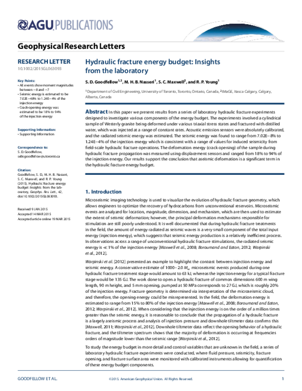 (PDF) Geophysical Research Letters Hydraulic fracture energy budget ...