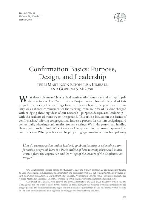 (PDF) Confirmation Basics: Purpose, Design, and Leadership