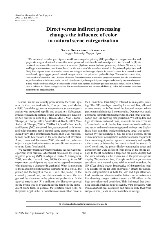 (PDF) Direkt vs. indirect processing changes the influence of color in natural scene categorization