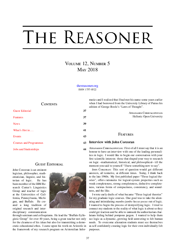 (PDF) INTERVIEWING JOHN CORCORAN [THE REASONER MAY 2018]
