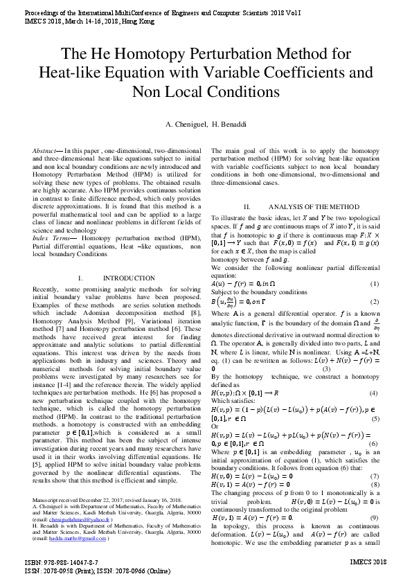 (PDF) The He Homotopy Perturbation Method for Heat-like Equation with Variable Coefficients and ...