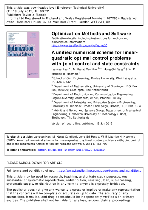 Pdf A Unified Numerical Scheme For Linear Quadratic Optimal Control Problems With Joint