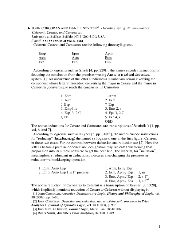 (PDF) Decoding syllogistic mnemonics Celarent Cesare and Camestres 4AC