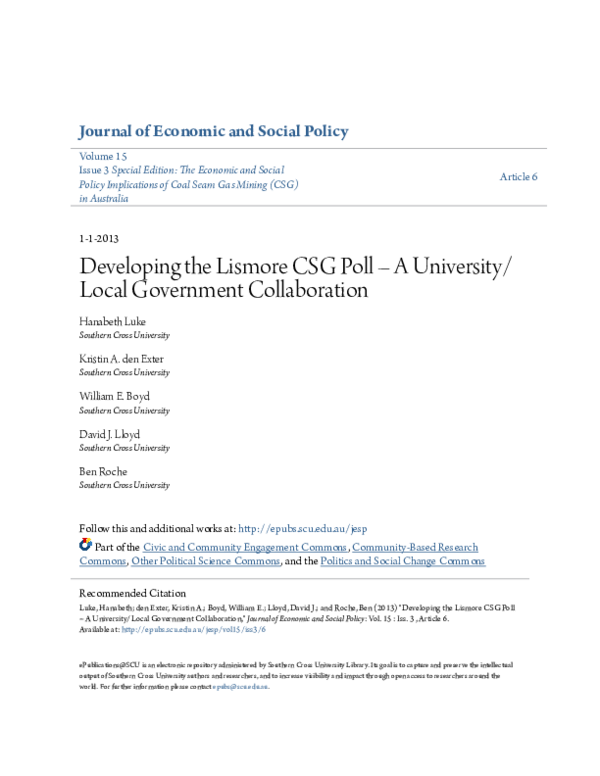 (PDF) Developing the Lismore CSG Poll – A University/ Local Government ...